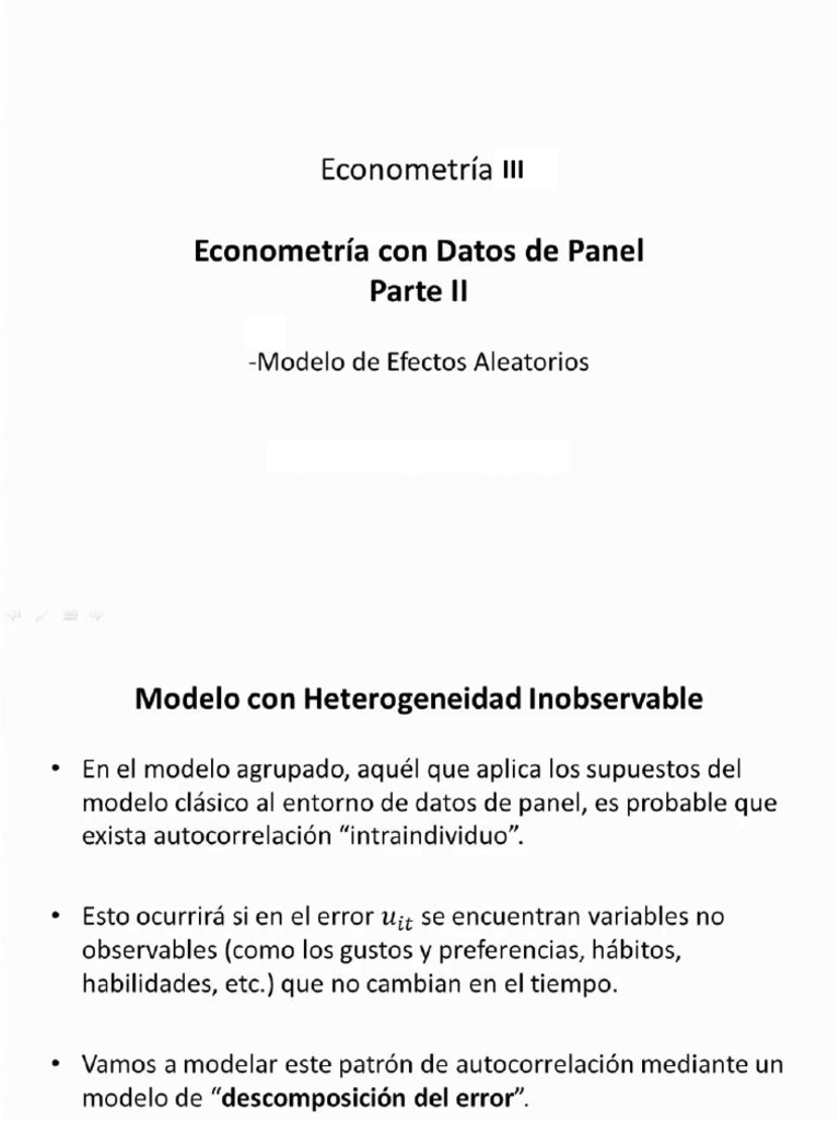 Modelo Con Heterogeneidad Inobservable (Efectos Aleatorios) | PDF