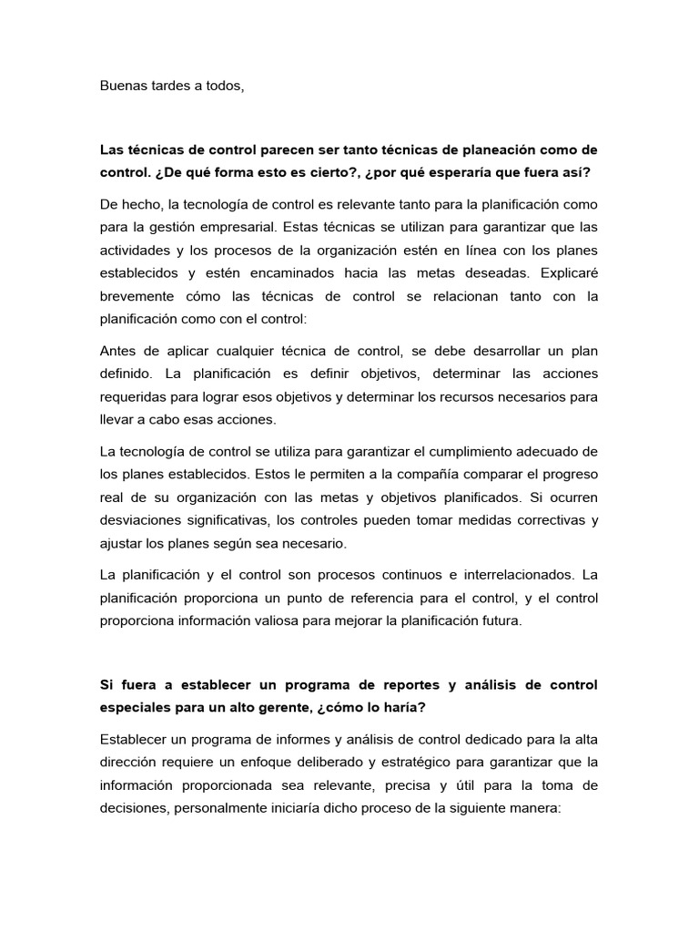 Foro #6 Tecnicas de Control | PDF | Planificación | Informática