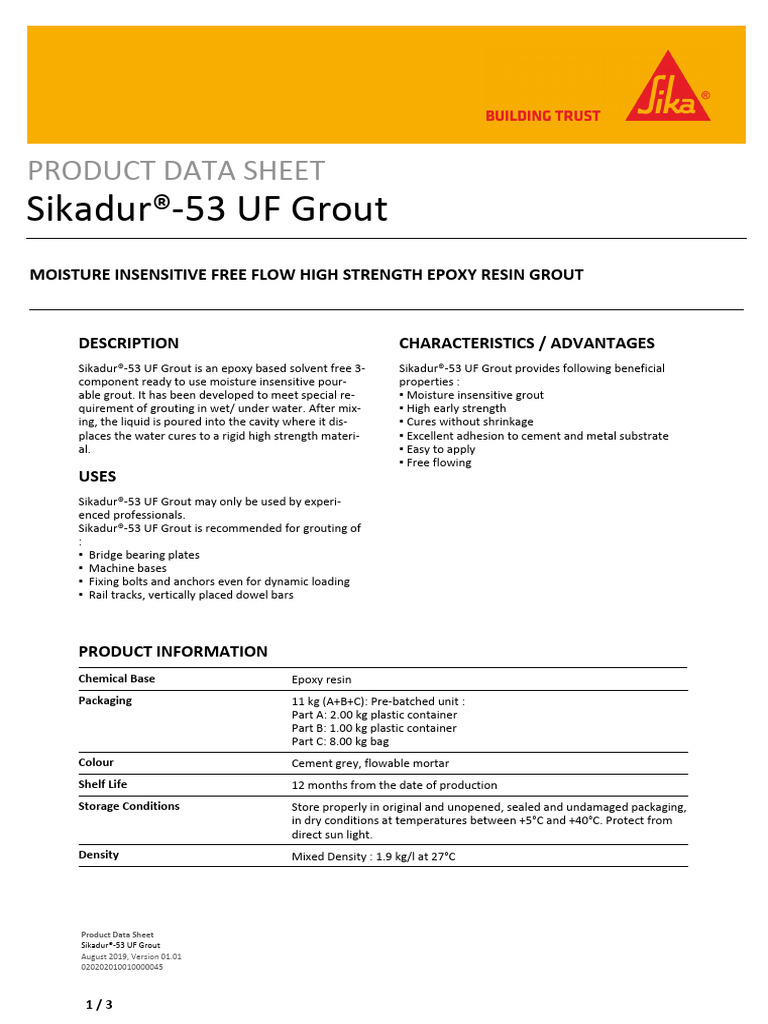 Sikadur - 53 Uf Grout | PDF | Epoxy | Concrete