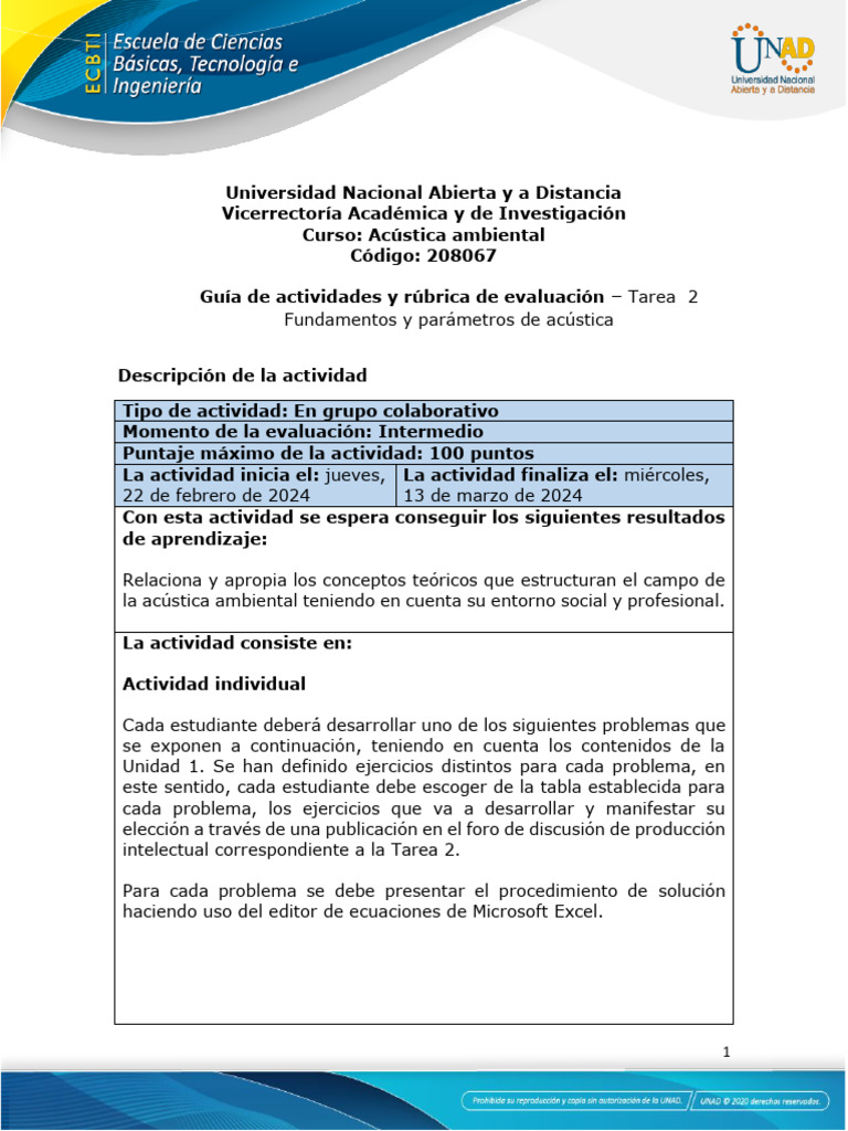 Guía de Actividades y Rúbrica de Evaluación - Unidad 2 - Tarea 2 - Fundamentos y Parámetros de ...