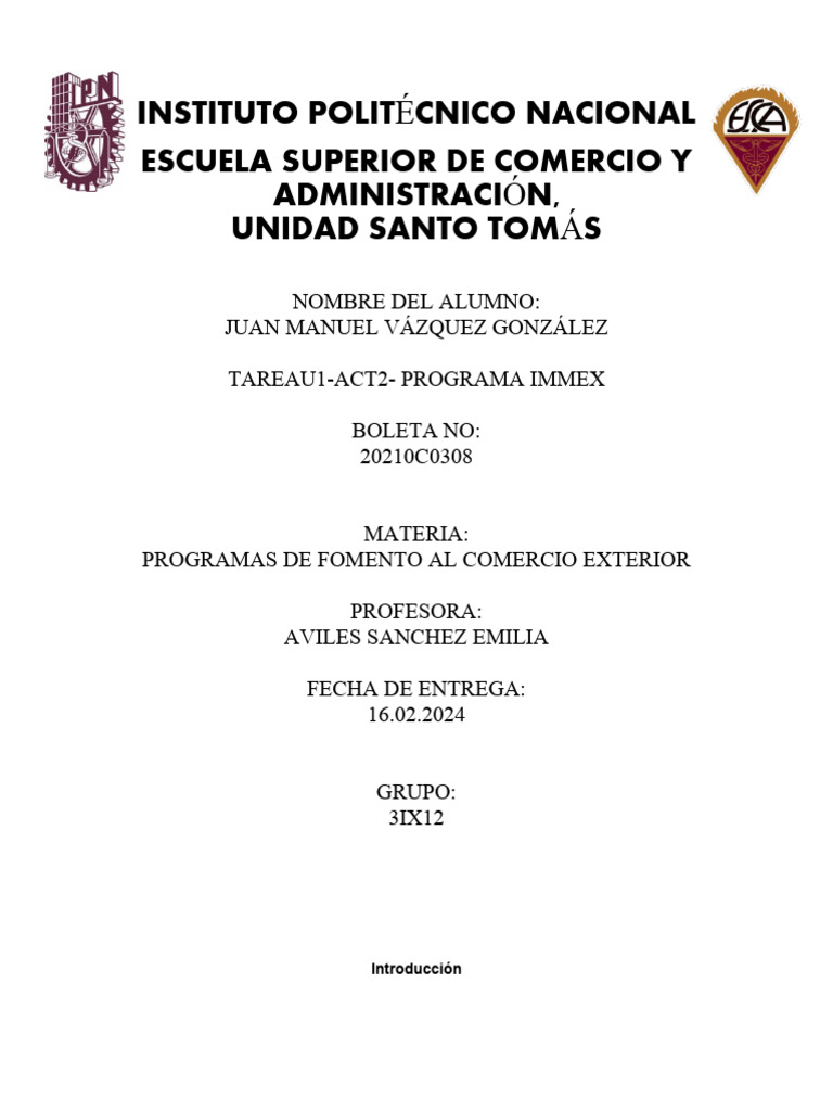 2.-TareaU1-Act2 - Programa IMMEX | PDF | Exportaciones | Economias