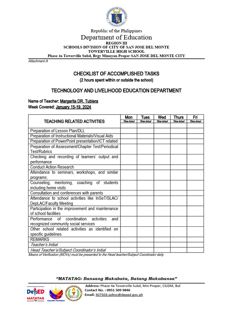 Checklist of Accomplished Tasks | PDF