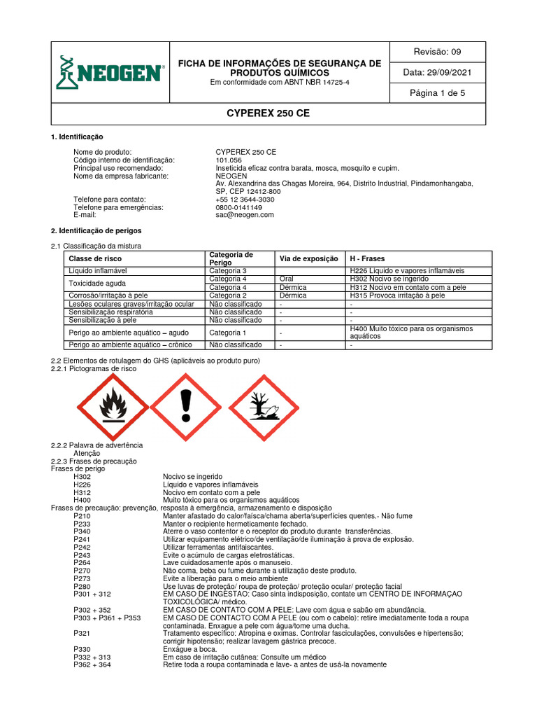 Ficha de Segurança Cyperex 250 CE | PDF | Temperatura | Química