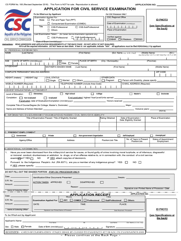 CS FORM No. 100 Revised September 2016 | PDF | Identity Document ...