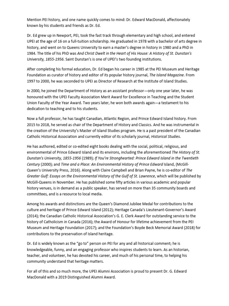 Distinguished Alumni Edward Macdonald | PDF | Doctor Of Philosophy