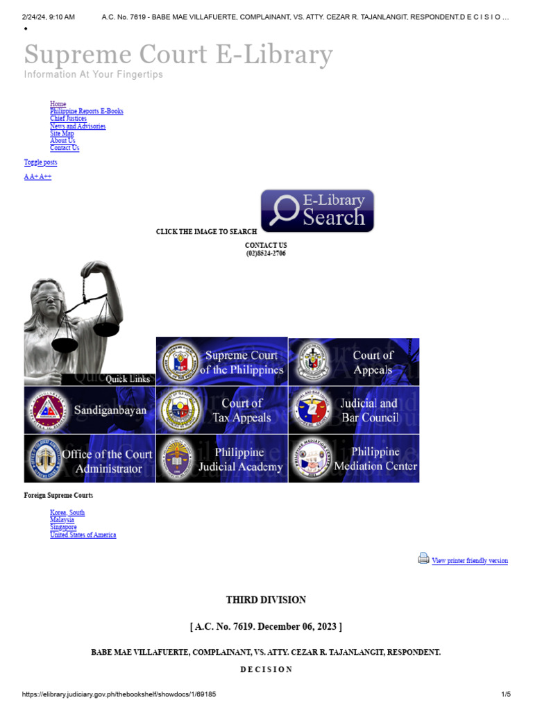 A.C. No. 7619 - BABE MAE VILLAFUERTE, COMPLAINANT, VS. ATTY. CEZAR R. TAJANLANGIT, RESPONDENT.D ...