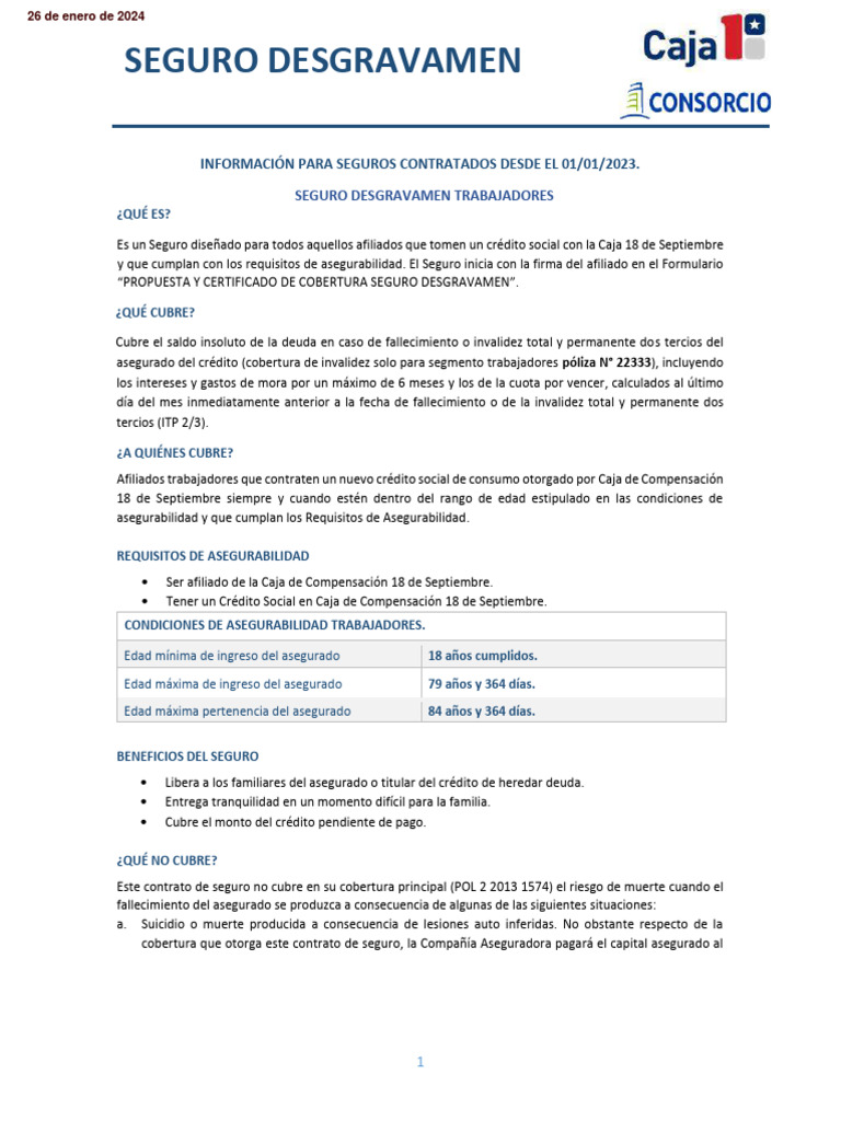 Ficha Producto Seguro Desgravamen | PDF | Póliza de seguros | Seguro