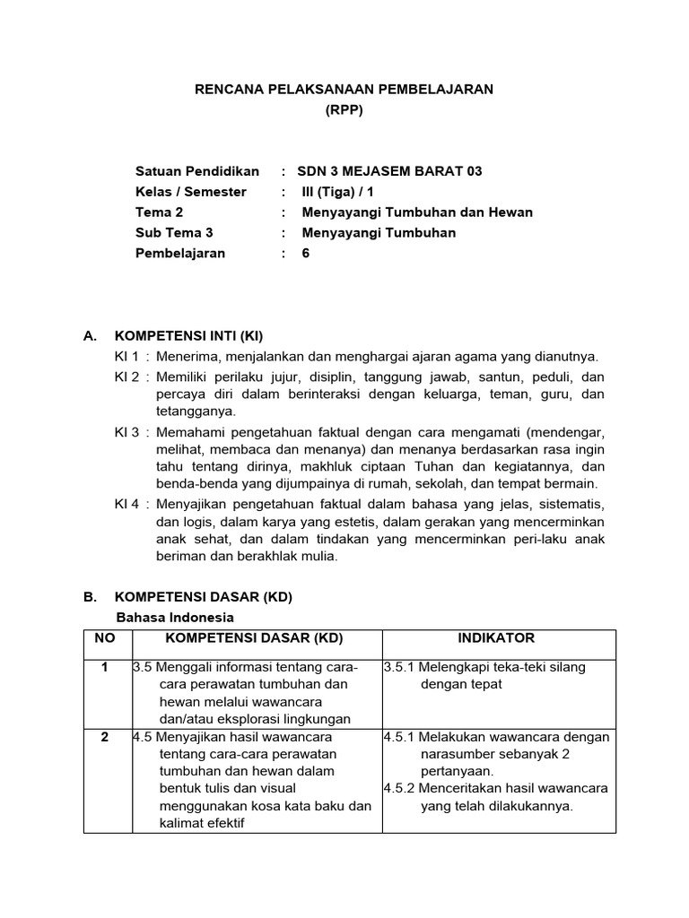RPP Kelas 3 Tema 2 Subtema 3 Pembelajaran 1 | PDF