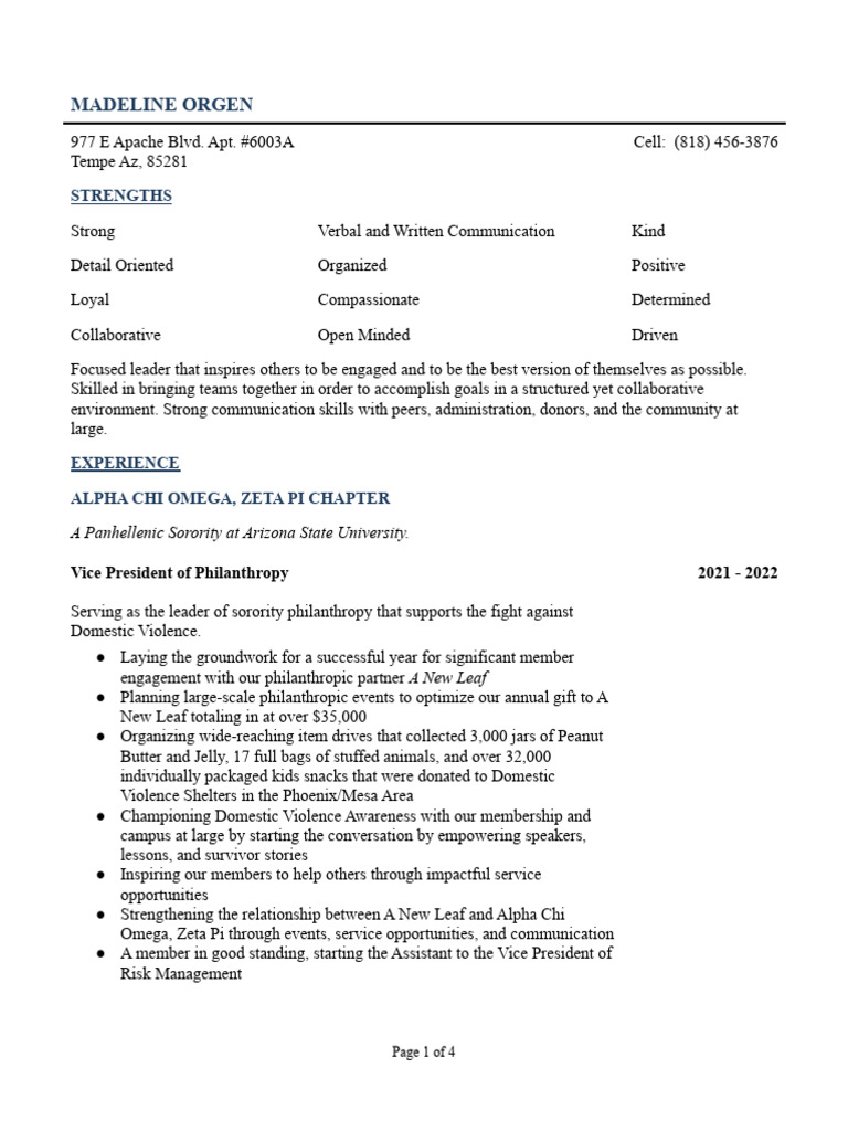 Resume Madeline Orgen 02 2023 | PDF | Arizona State University ...