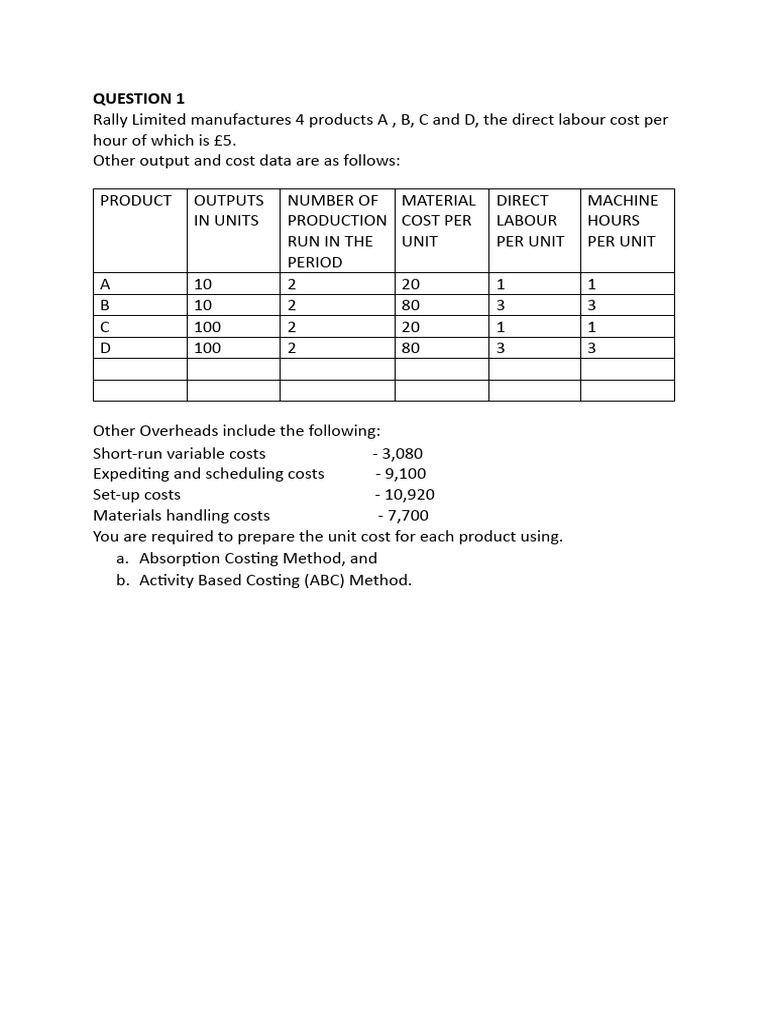 Practice Question On Absorption Abc Methods | PDF