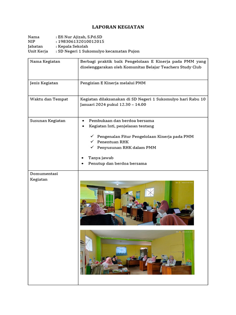 Laporan Kegiatan Kombel 10 Jan 24 | PDF