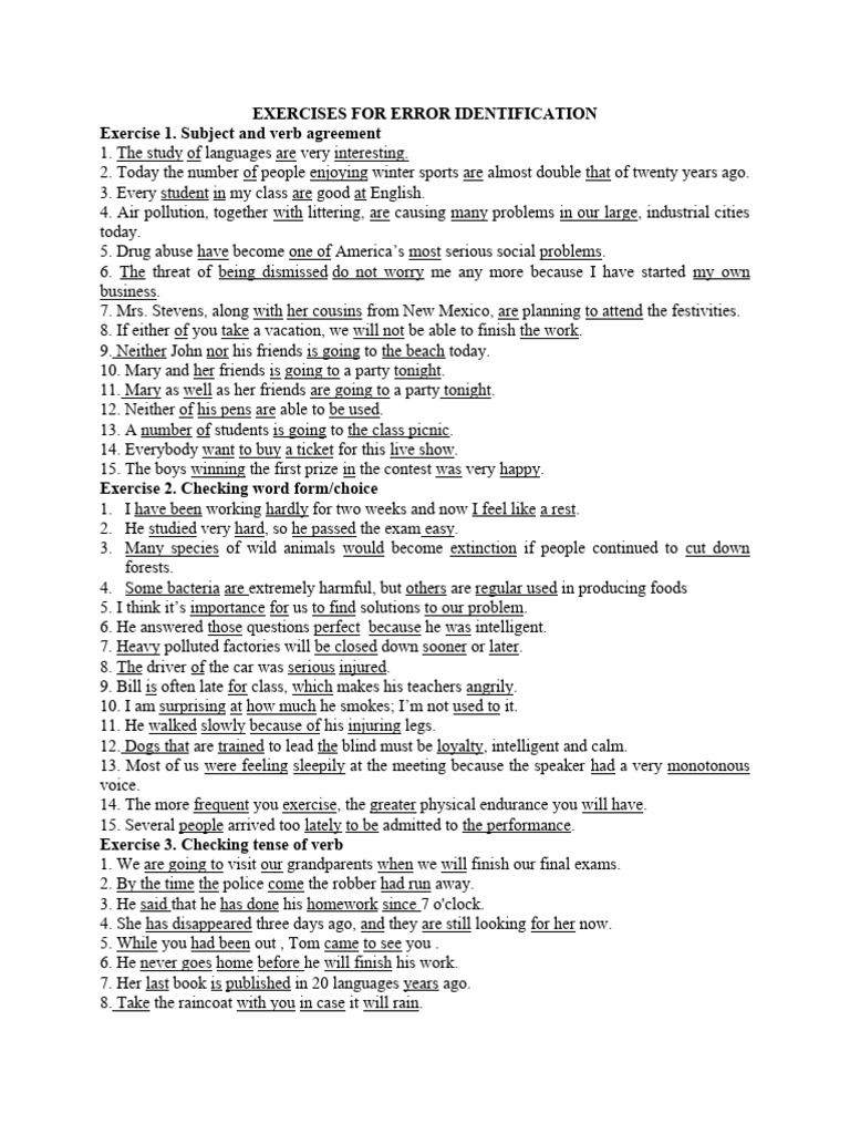 Exercises For Error Identification | PDF