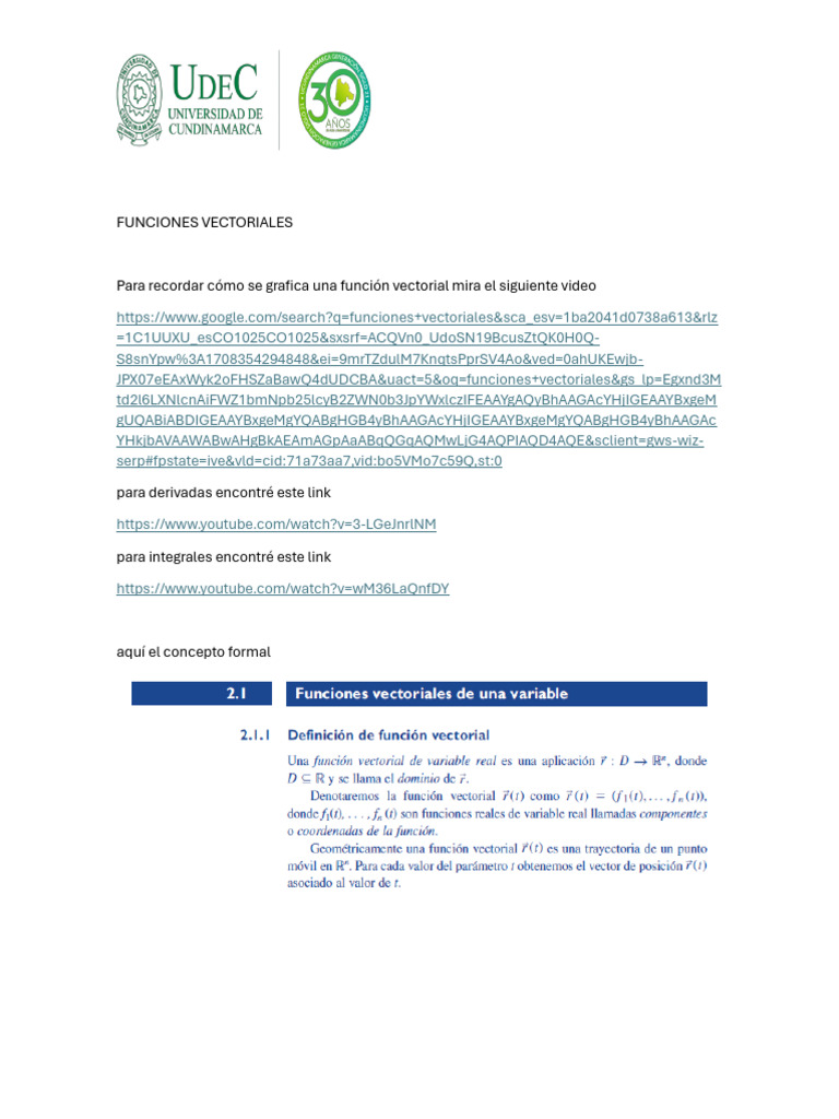 FUNCIONES VECTORIALES Semana 3 | PDF
