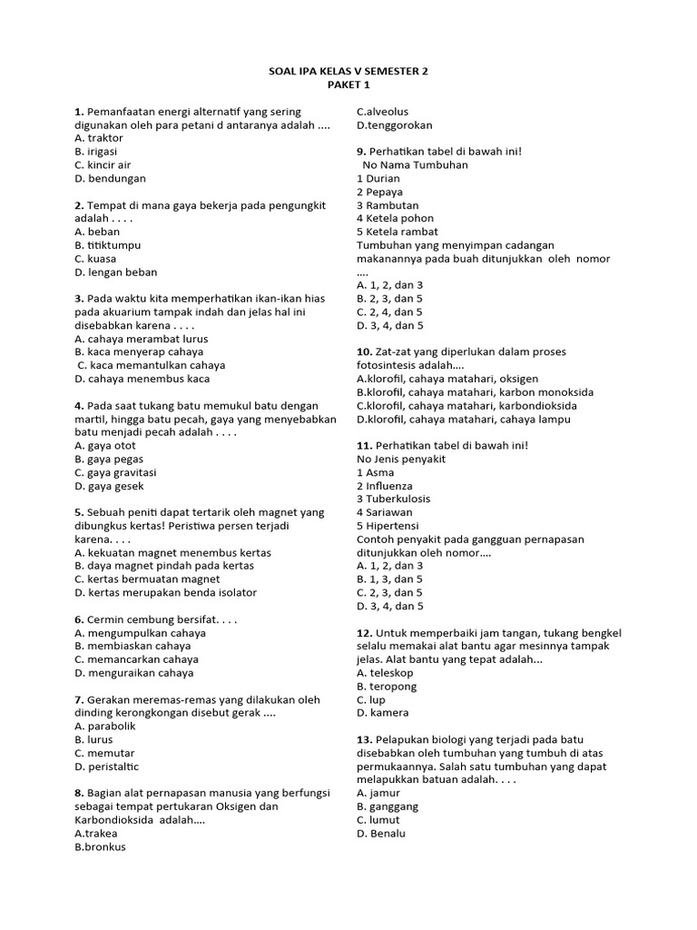 Soal KLS 5 SM.2 - Ipa | PDF