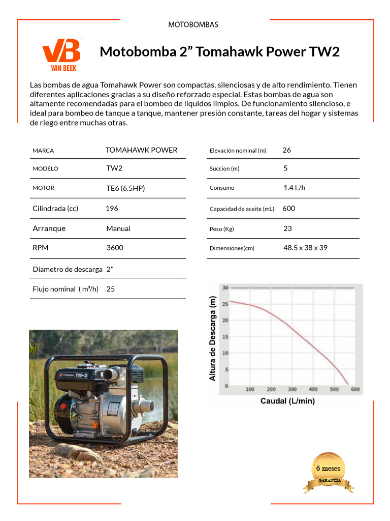 Tomahawk Power TW2 TE6 (6.5HP) 196 Manual 3600 2" 25 26 5 1.4 L/H 600 23 48.5 X 38 X 39 | PDF