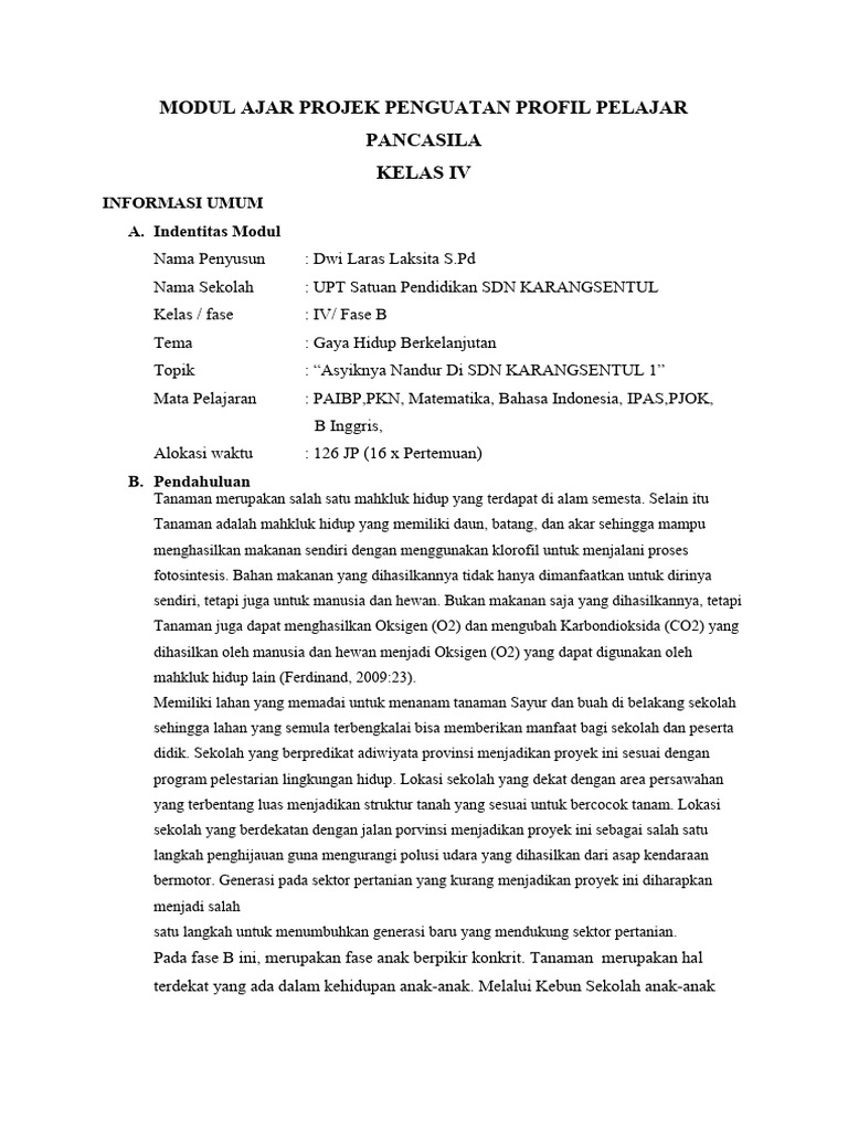 Modul Ajar Projek Kls IV Semester II | PDF