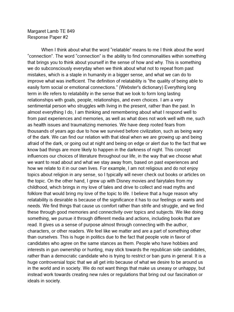 Response Paper 2 | PDF | Thought | Experience