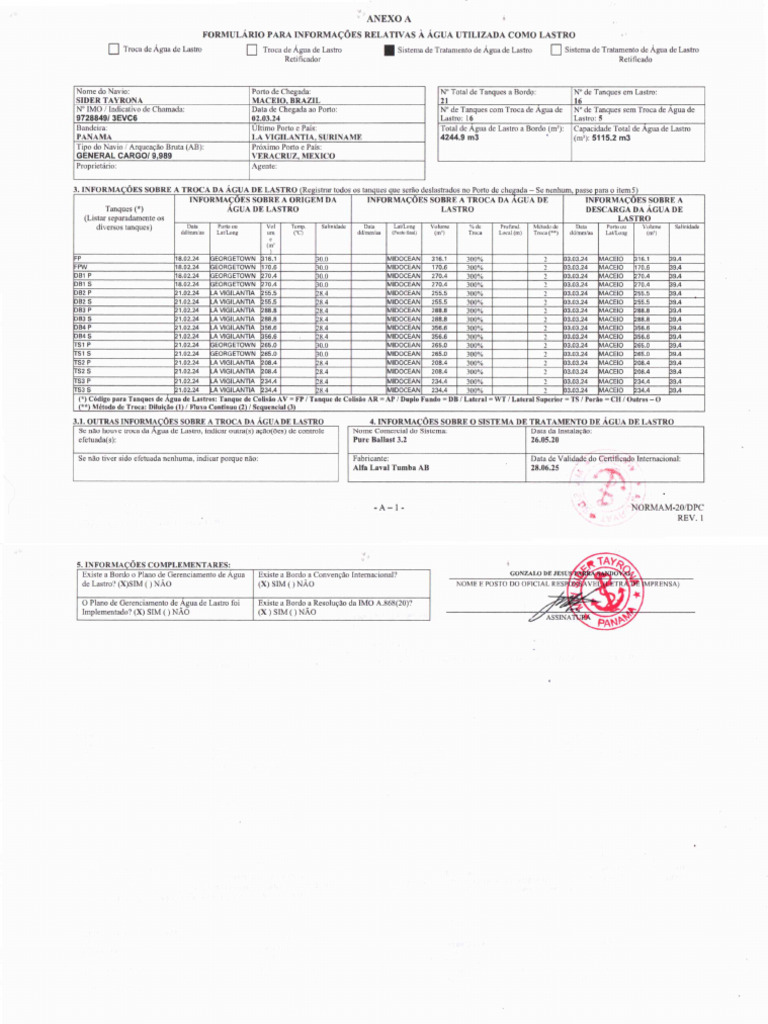 Ballast Water Report - New Form | PDF