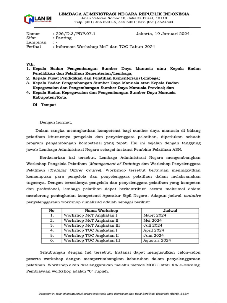 Surat Penawaran Mot Toc 2024 | PDF