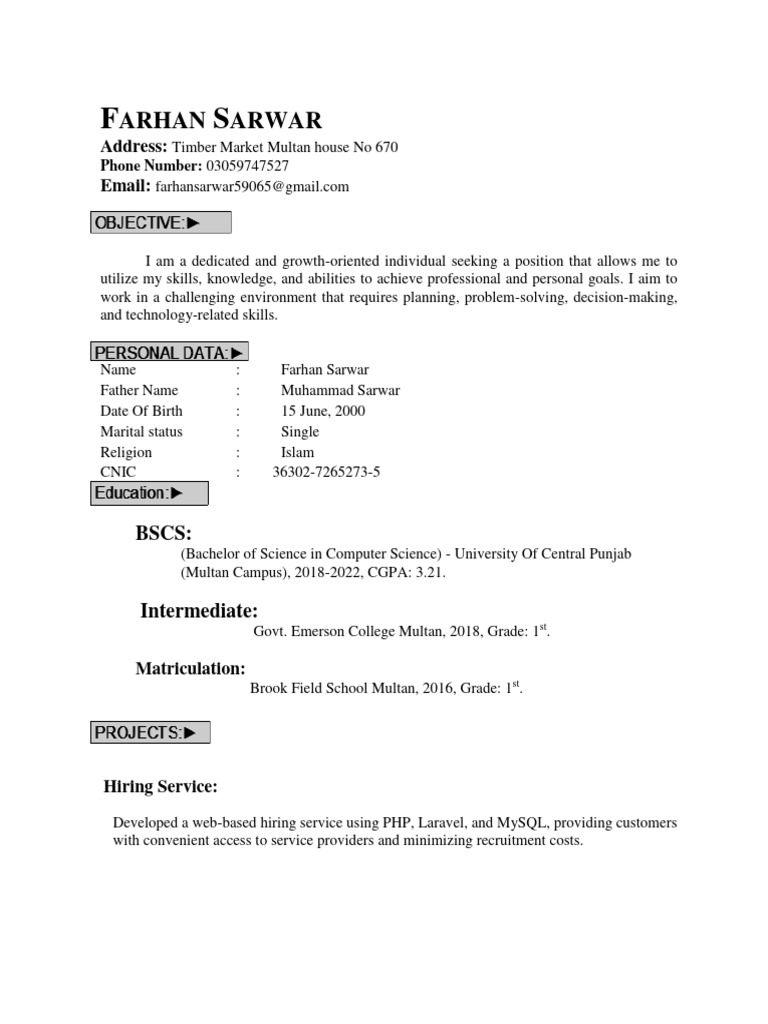 Farhan CV | PDF