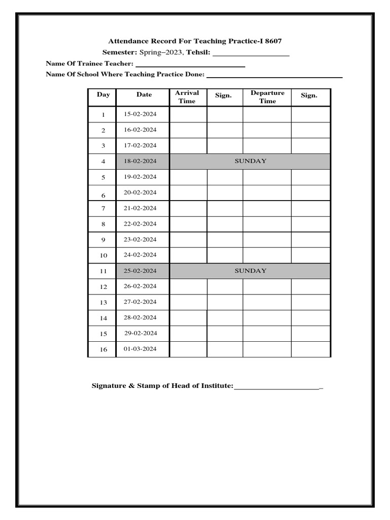 8607 Attendance Sheet (Spring 2023) | PDF 8607 Attendance Sheet (Spring 2023) | PDF