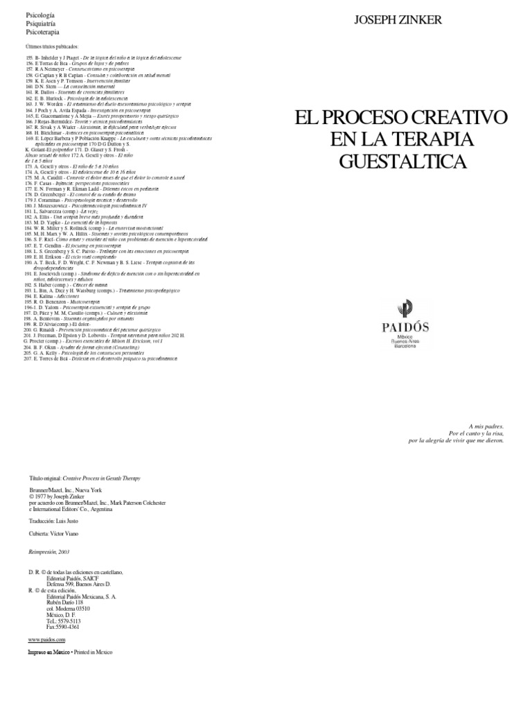 Zinker Joseph - El Proceso Creativo en La Terapia Gestaltica | PDF ...