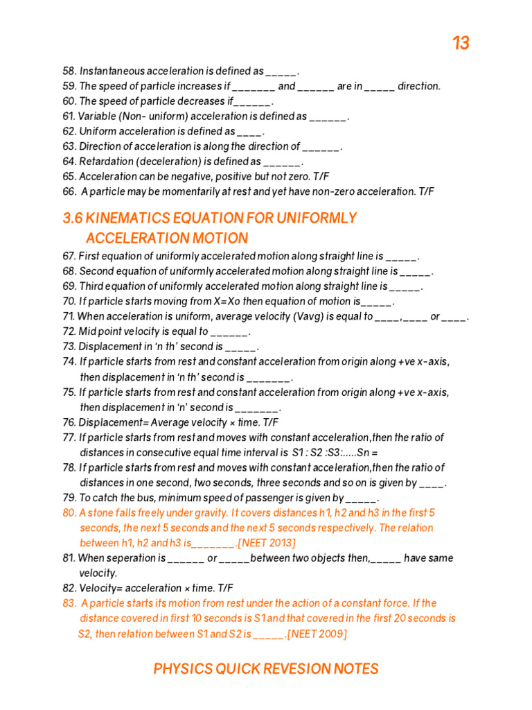 Chapter 3 - Motion in A Straight Line-Split | PDF | Acceleration | Velocity