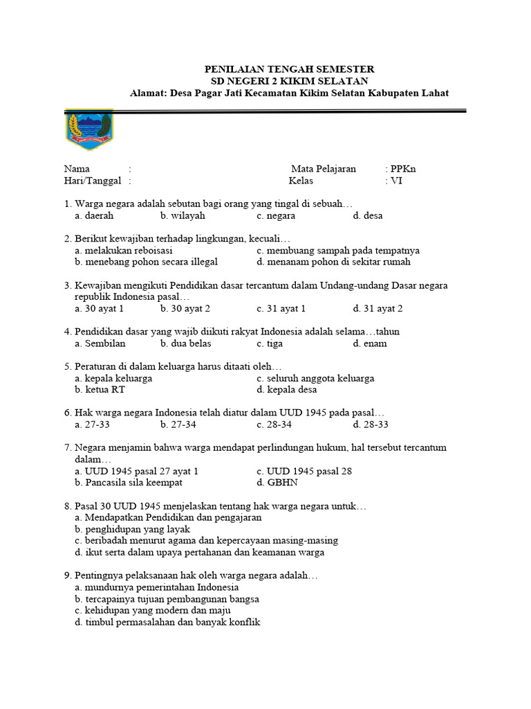 Kelas 6 Uts PPKN | PDF