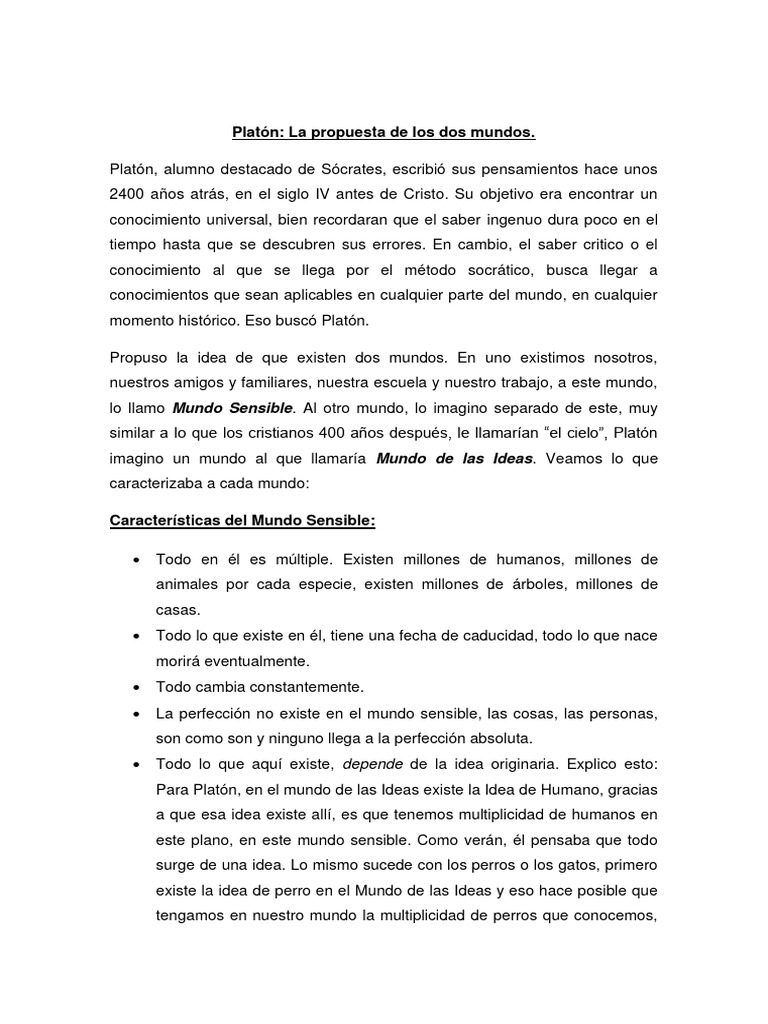 Platón - La Teoria de Los Dos Mundos | PDF | Platón | Verdad