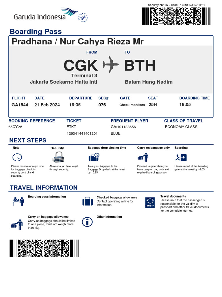 Your Boarding Pass To Batu Besar - GARUDA INDONESIA | PDF | Transport ...