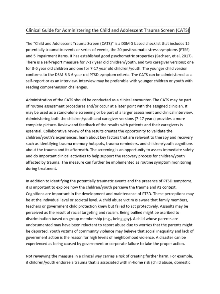 Clinical Guide For Administering CATS | PDF | Psychological Trauma ...