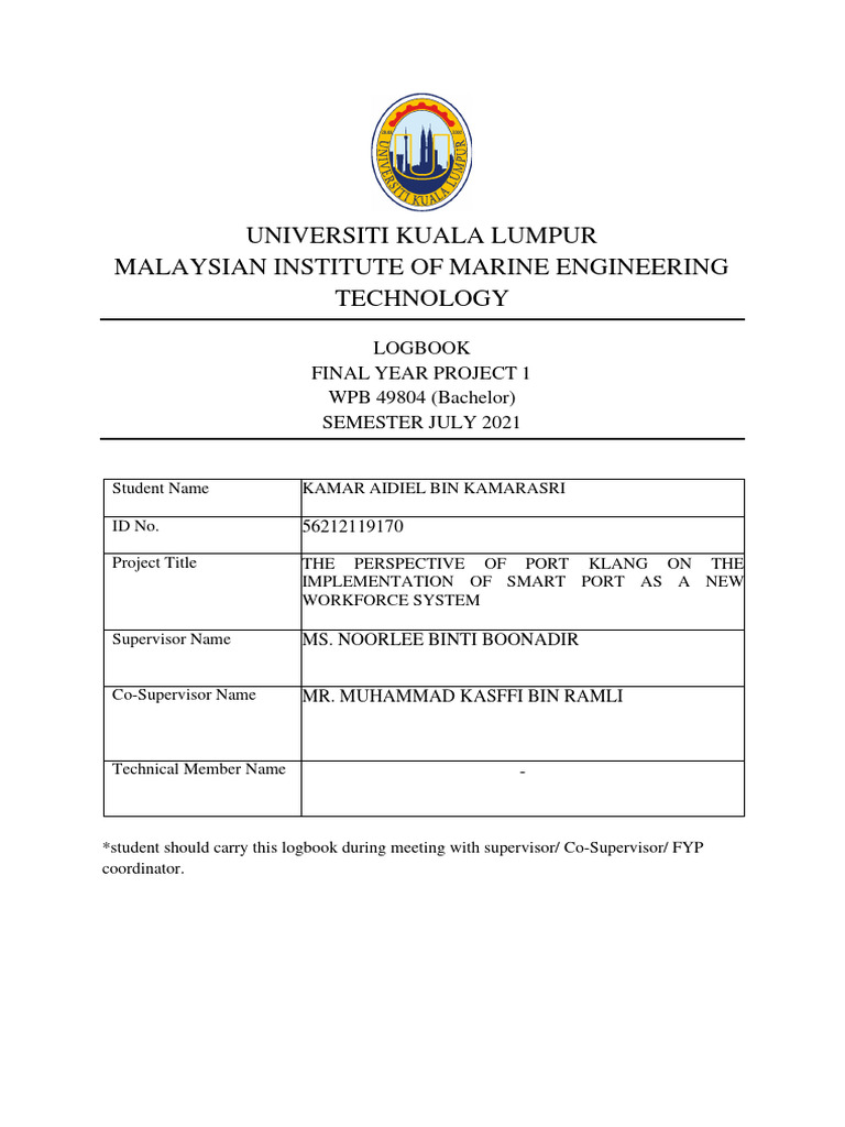 FYP Logbook Guidelines for UniKL Students | PDF