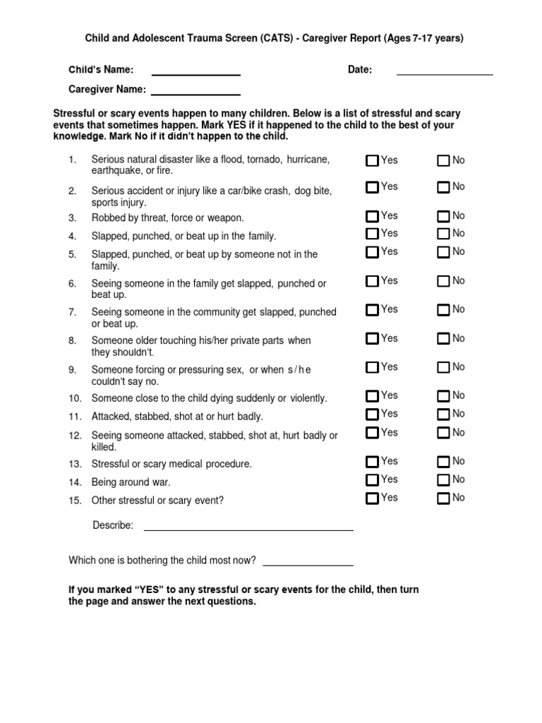 Child and Adolescent Trauma Screen (CATS) Caregiver Report (7-17 Years ...