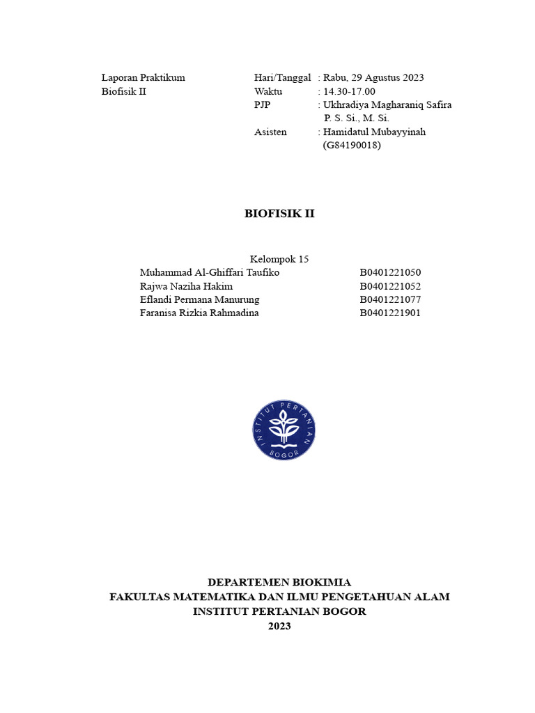 Laprak 2 Biokimia - Biofisik II | PDF