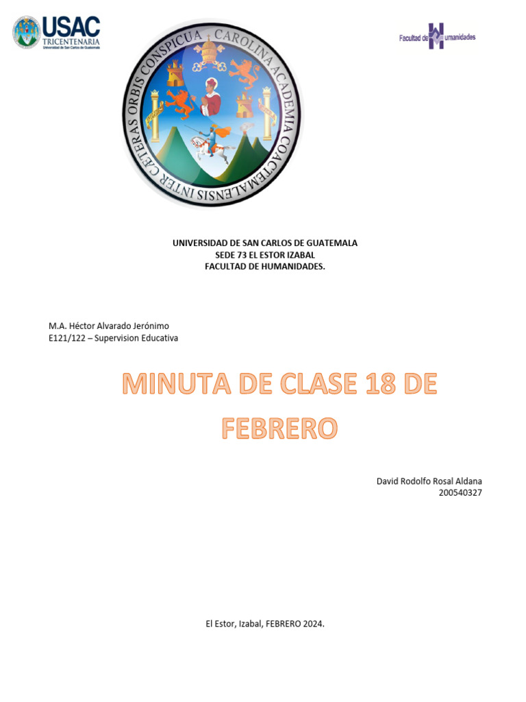 Minuta - Supervisión Educativa, DAVID ROSAL, 200540327 | PDF | Maestros ...