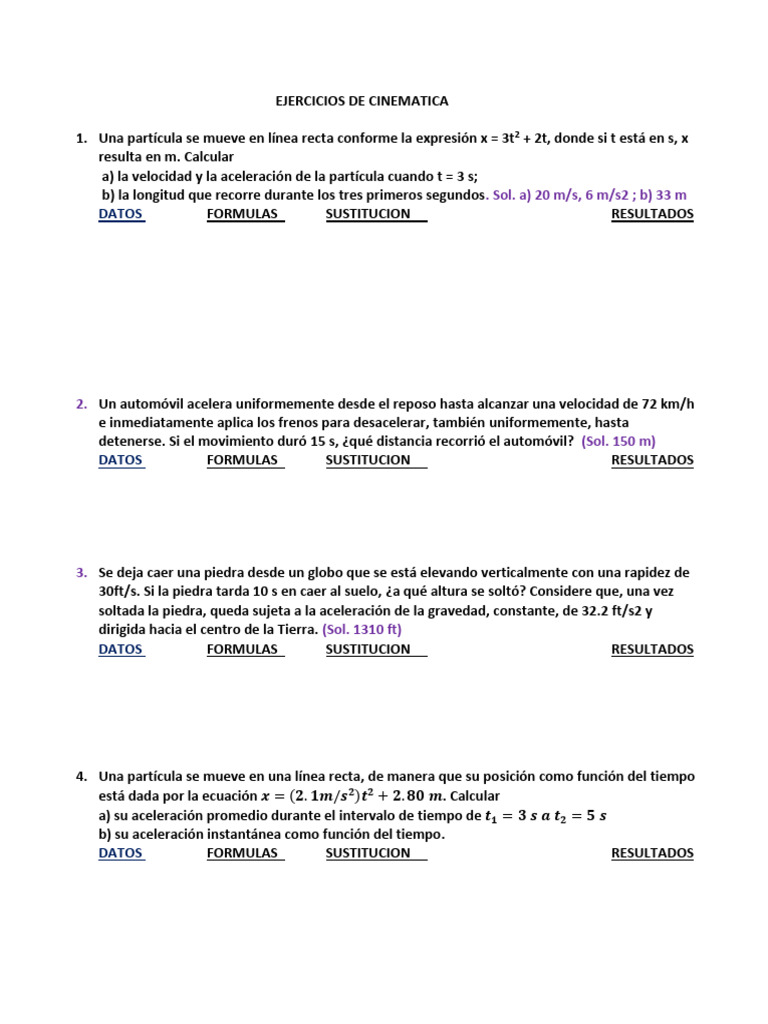 Ejercicios de Cinematica | PDF | Aceleración | Cinemática