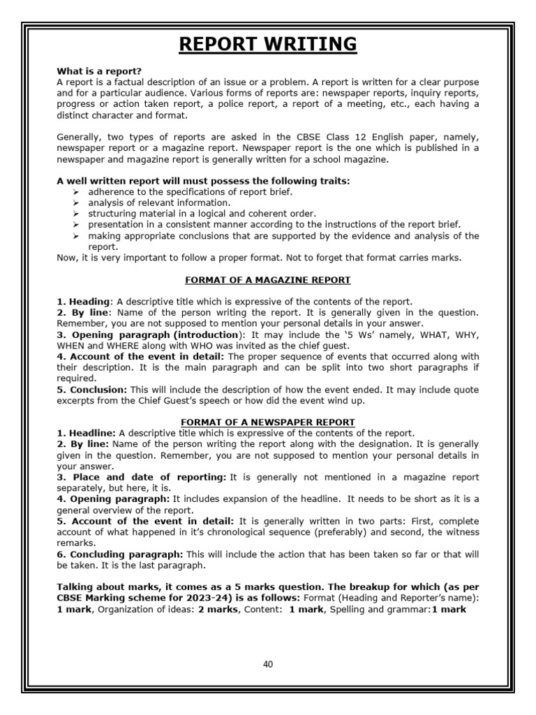 CBSE Class 12 Report Writing Guide | PDF