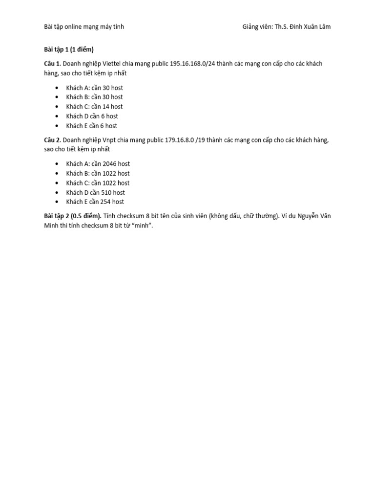 Bai Tap Mang May Tinh Online 1 | PDF