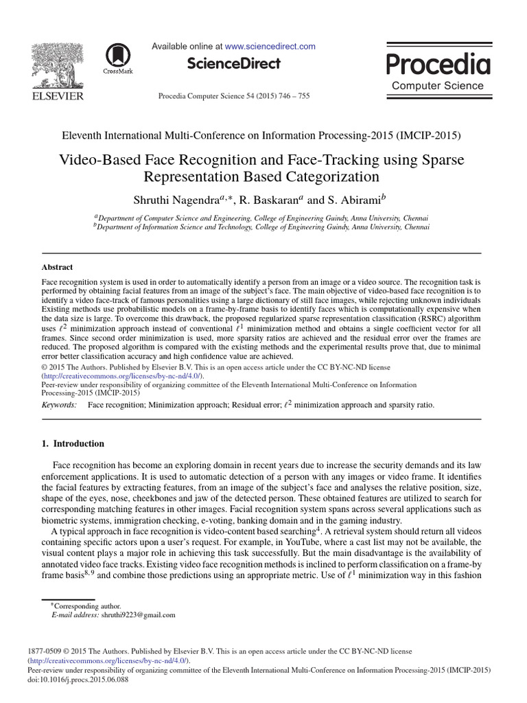 Video-Based Face Recognition and Face-Tracking Using Sparse | PDF | Principal Component Analysis ...