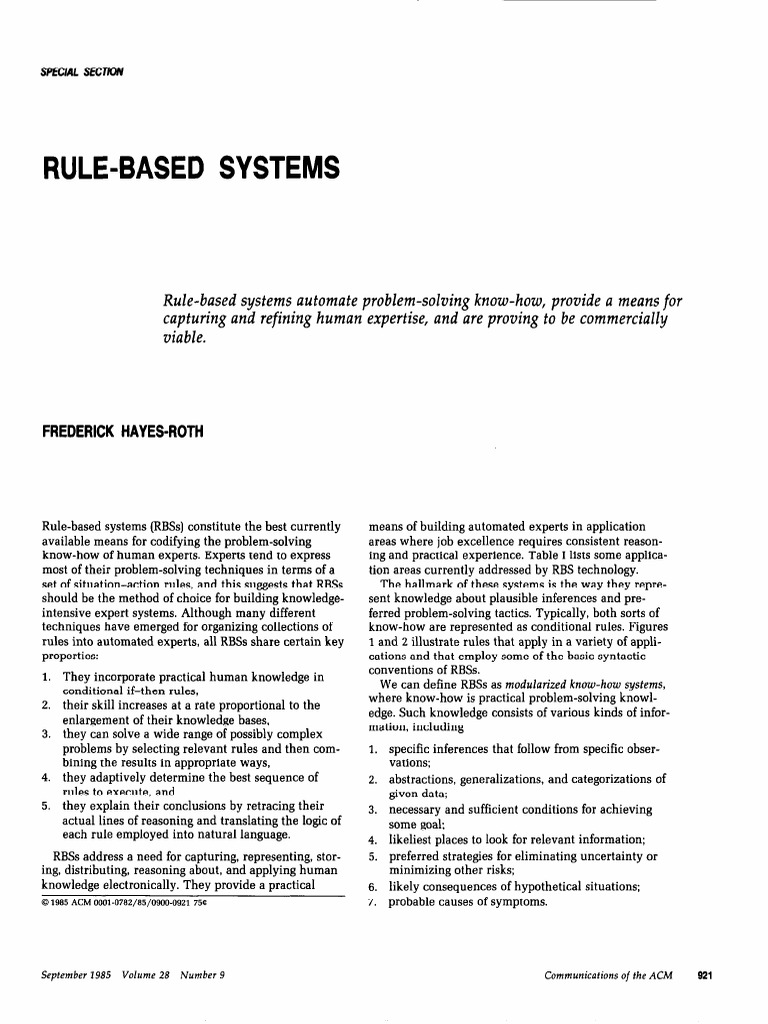 Rule-Based Systems (Hayes-Roth) | PDF