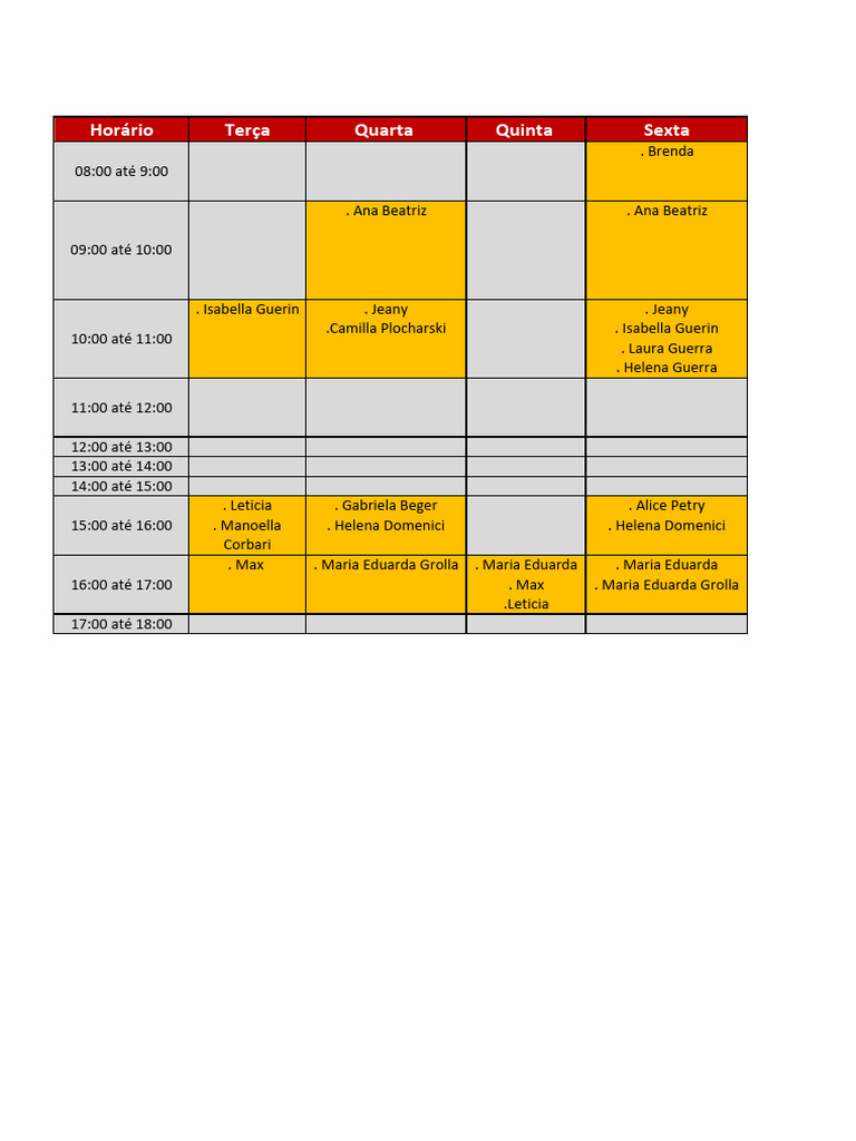 Quadro de Horário | PDF