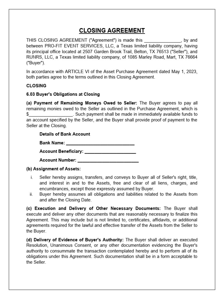 Closing Agreement | PDF
