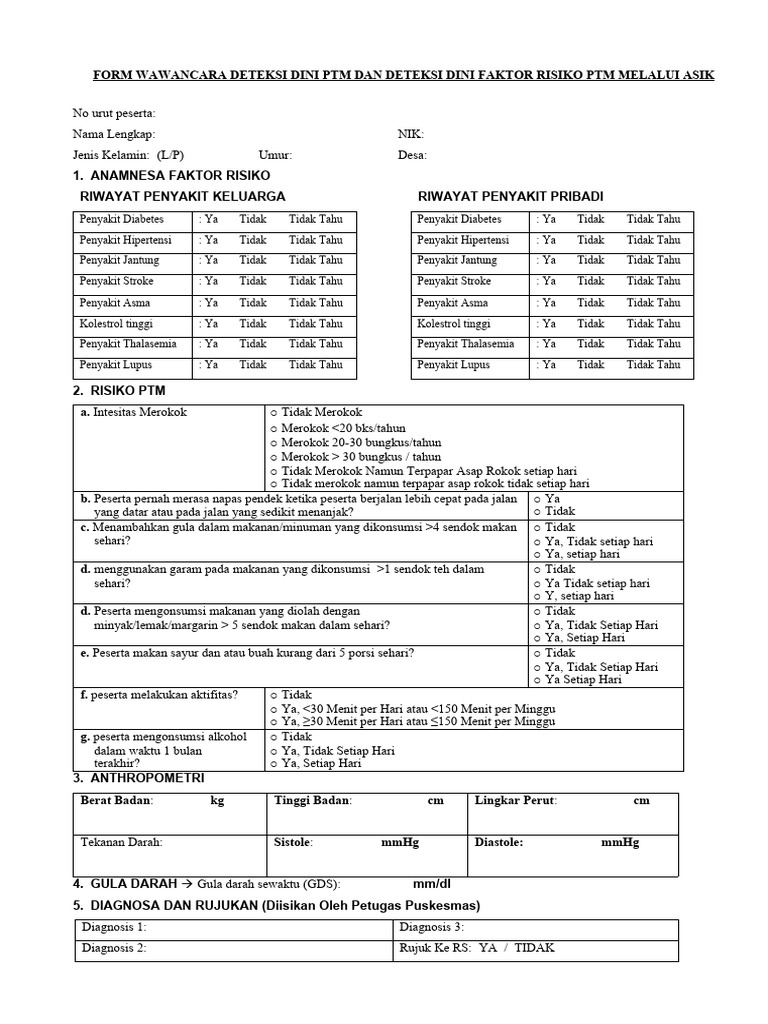 Form Deteksi PTM Germas SBD 5 | PDF