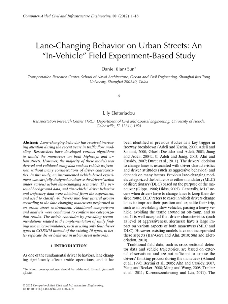 Lane Changing Behavior On Urban Streets An in Vehicle Field Experiment ...