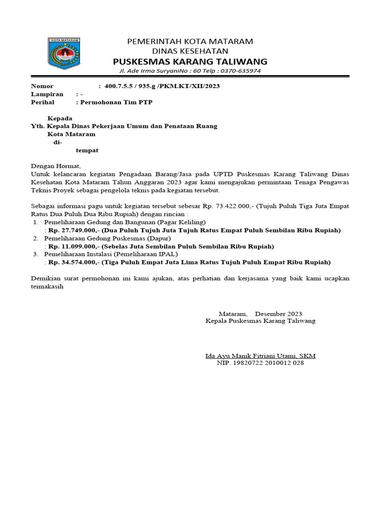 Surat Permohonan PTP 2024 | PDF