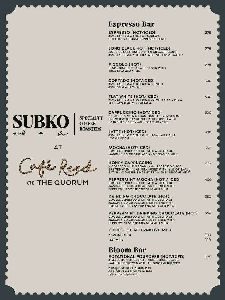 Subko Cafe Reed Menu.01 | PDF | Foods | Hot Drinks