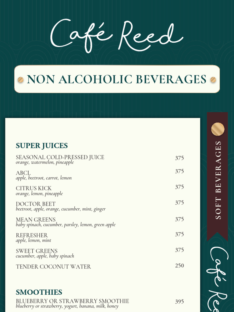 Cafe Reed Soft Beverages Menu 2023 | PDF | Drink | Soft Drink