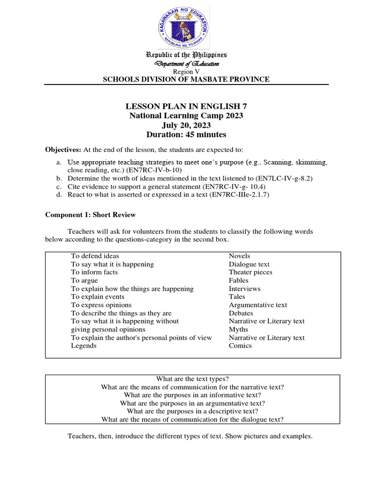 Lesson Plan Enhancement Camp Pdf Narrative Lesson Plan