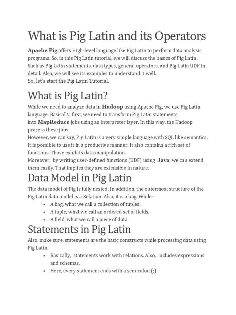 Pig Latin and Its Operators | PDF | Data Type | Integer (Computer Science)