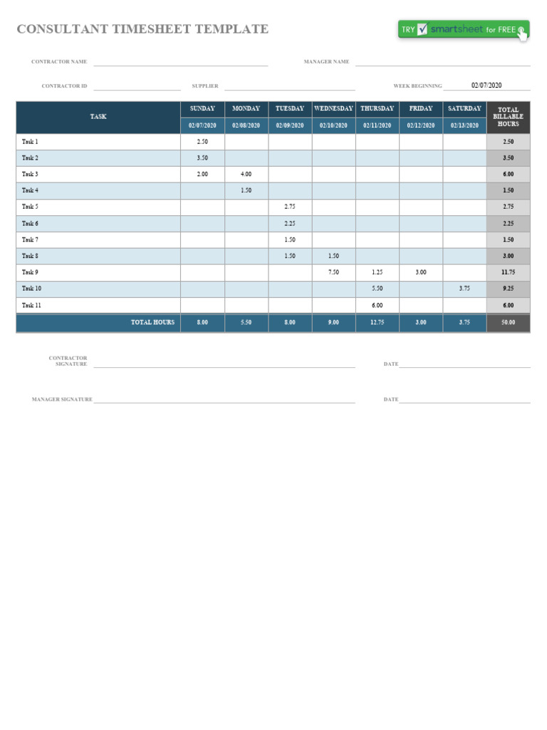 IC Consultant Timesheet Template Updated 8998 | PDF